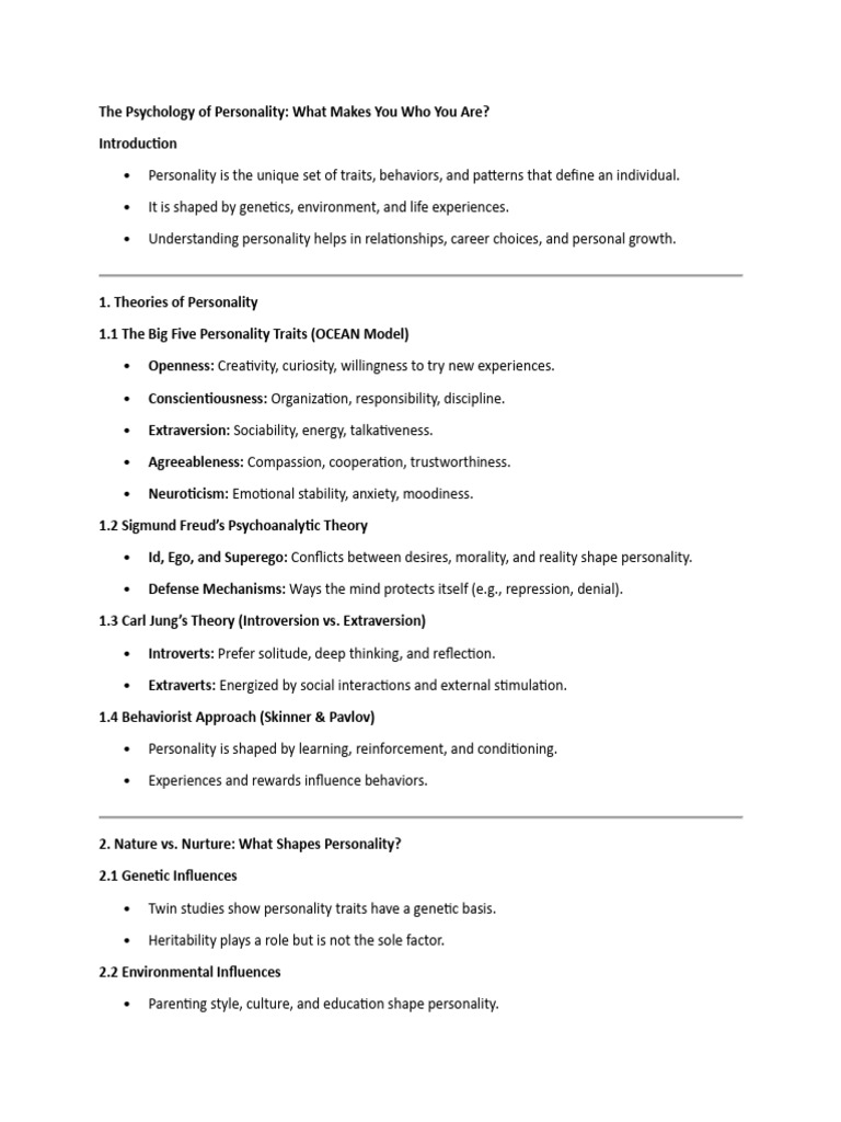 Understanding Personality Traits and Theories | PDF | Extraversion And ...