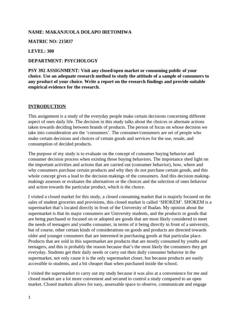 Consumer Behavior Study at SHOKEM Supermarket | PDF | Consumer ...