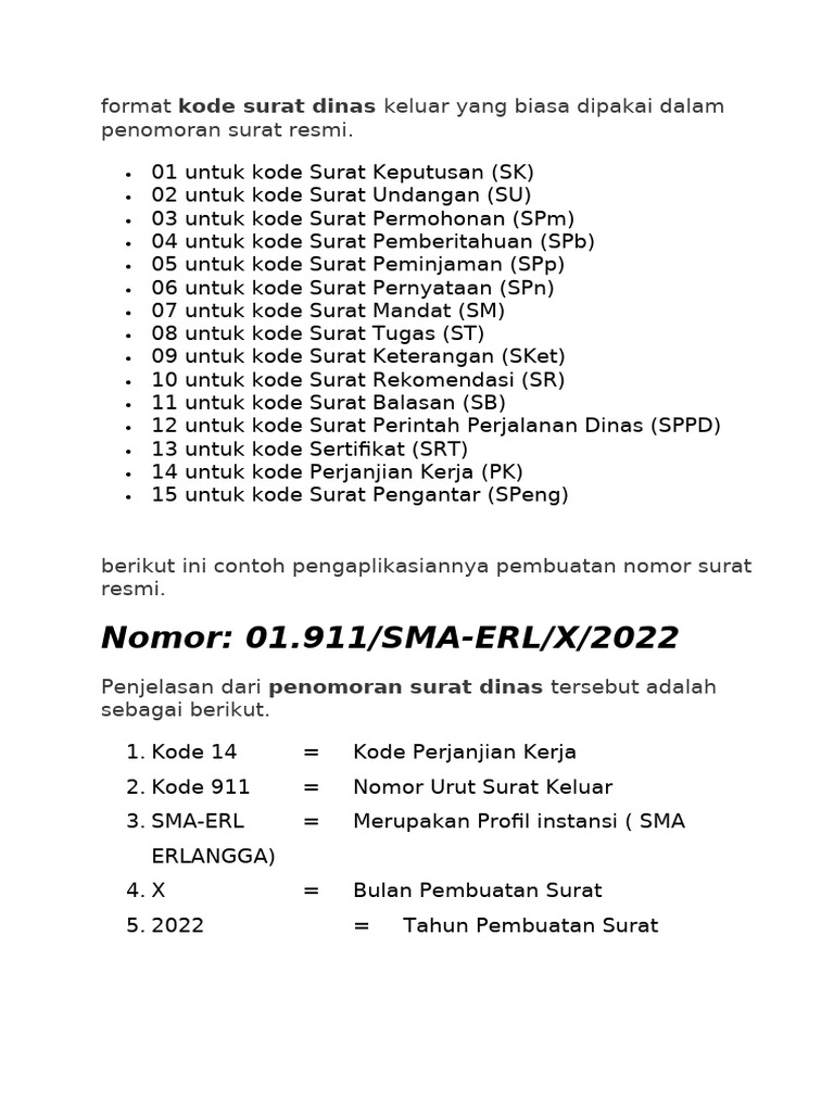 Kode Surat Dinas Resmi dan Contohnya | PDF