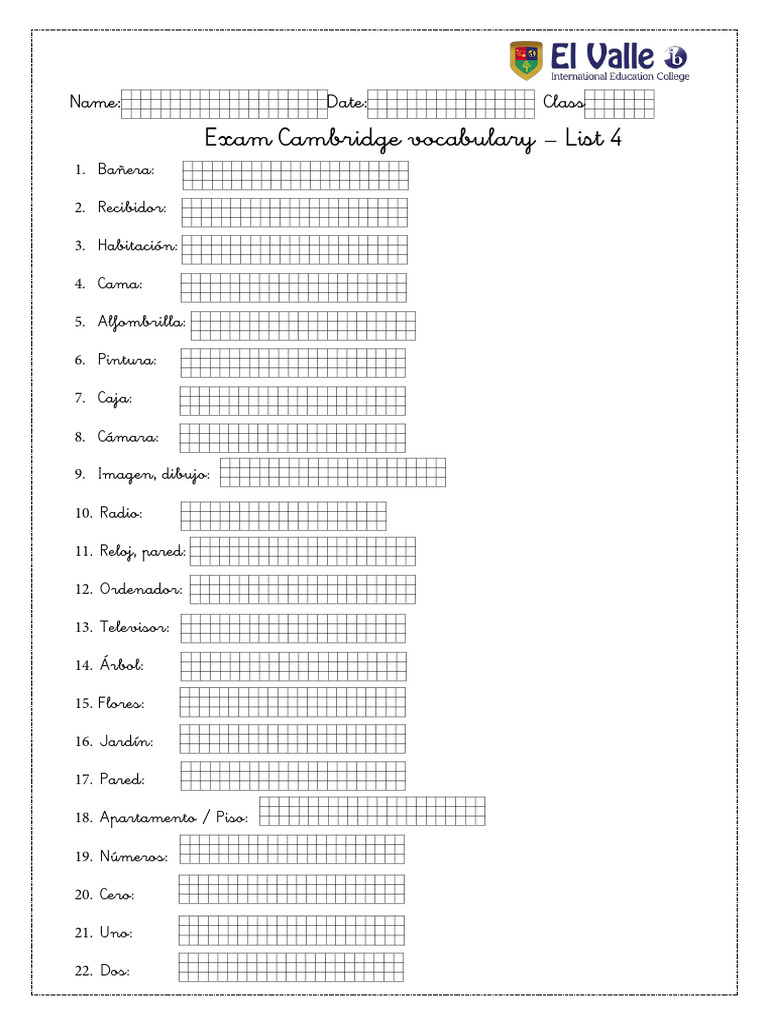 Cambridge Vocabulary List 4 - Blank Words | PDF