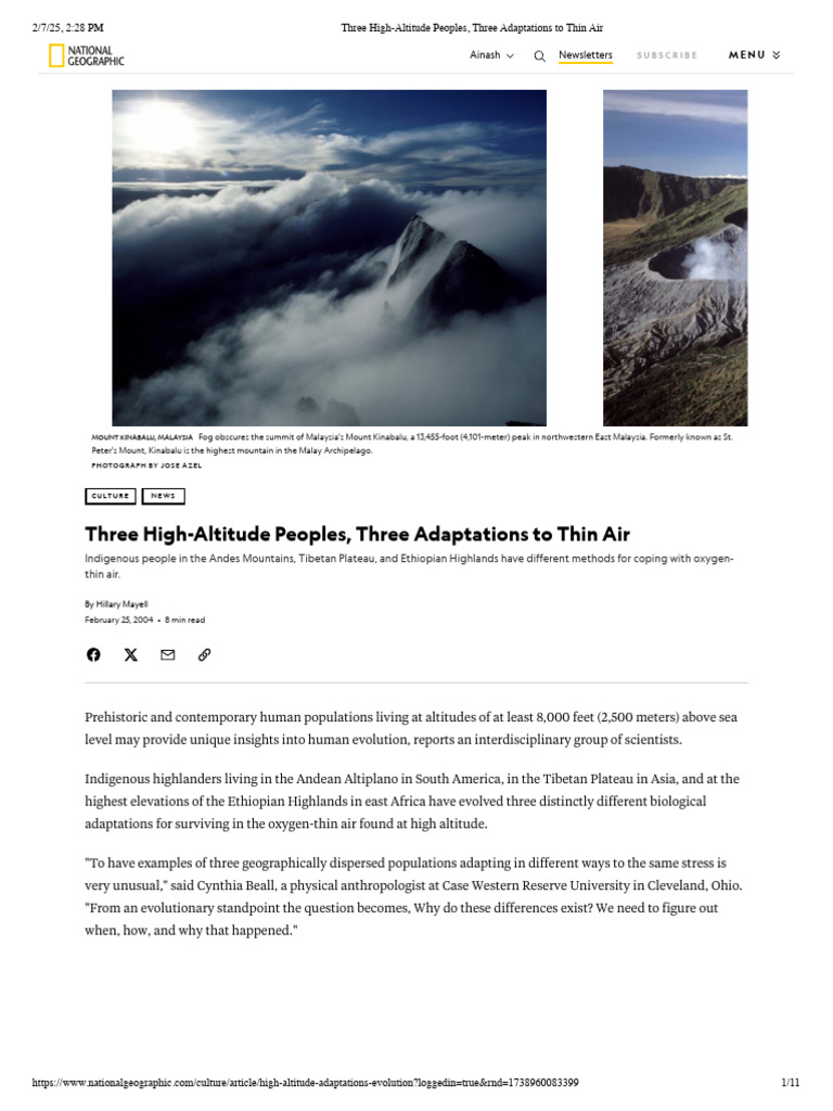 Three High-Altitude Peoples, Three Adaptations to Thin Air | PDF ...
