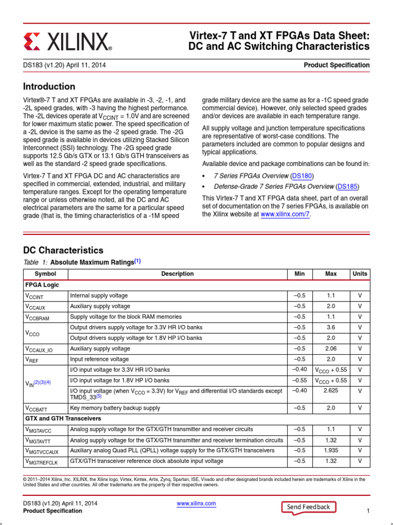 Virtex-7 T and XT Fpgas Data Sheet: DC and Ac Switching Characteristics | PDF | Field ...
