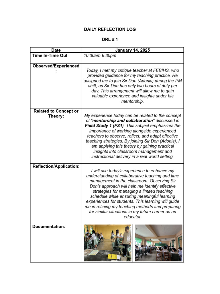 DRL 1-2 Revised.docx (2) | PDF | Mentorship | Teachers