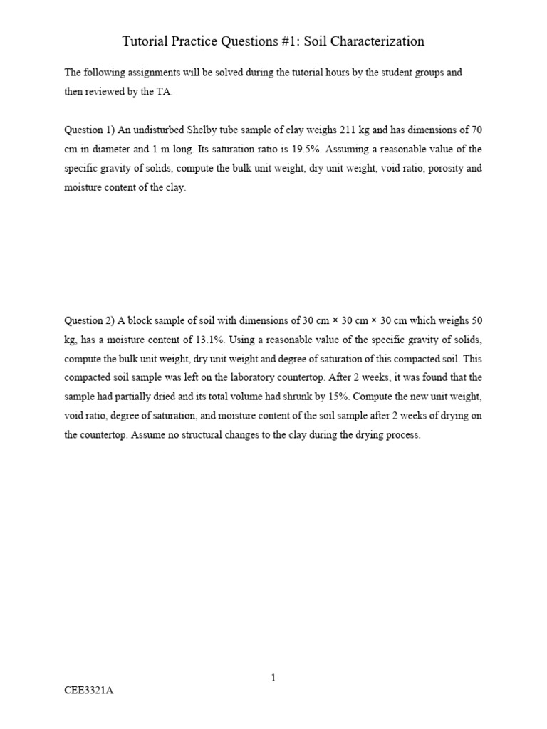 Tutorial No. 1 | PDF | Soil | Soil Science