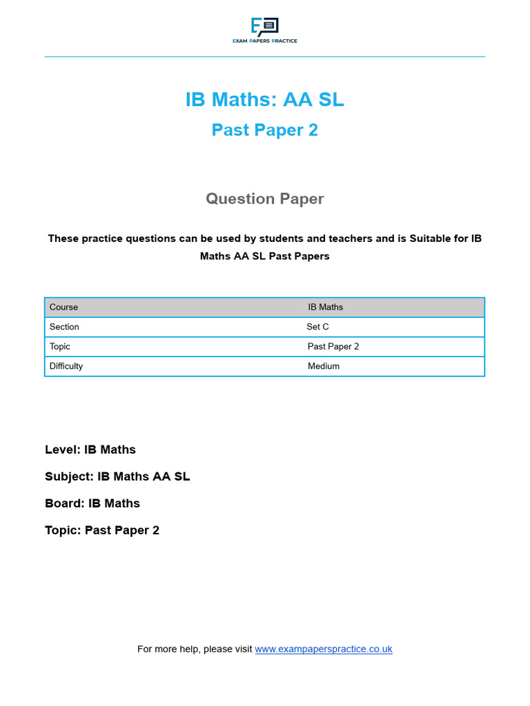 IB Maths AA SL Past Paper 2 Questions | PDF