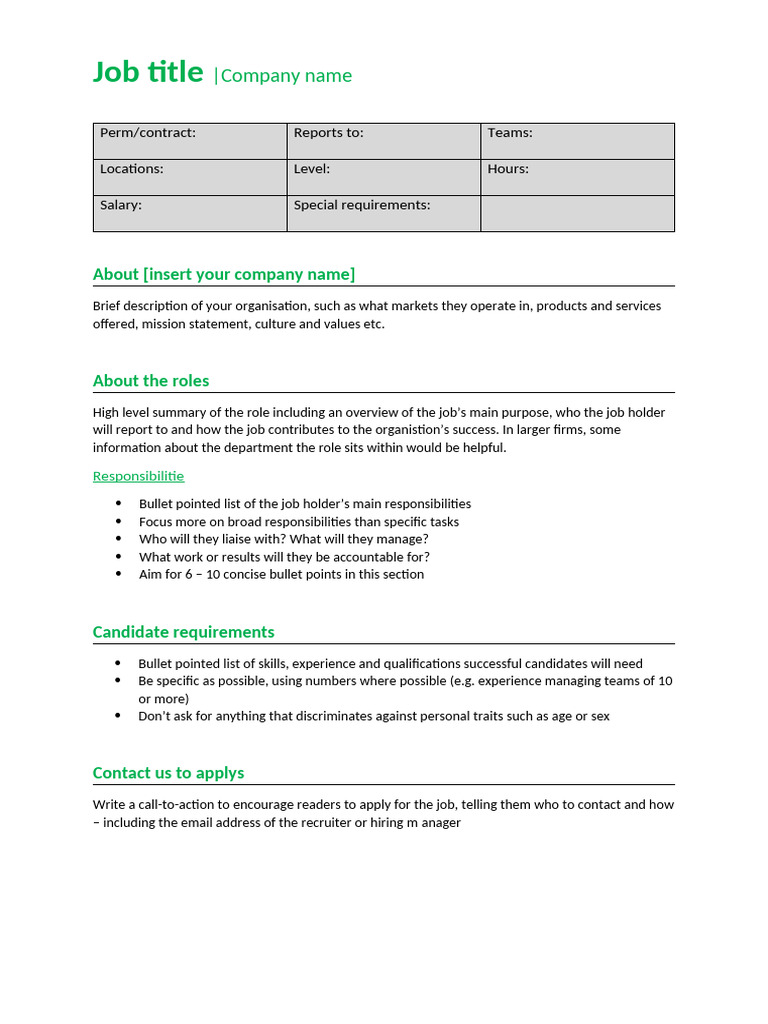 Job Description Template Overview | PDF