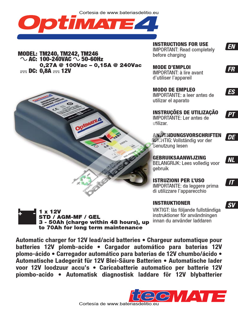 Manual Optimate 4 Dual | PDF | Battery Charger | Electrical Connector