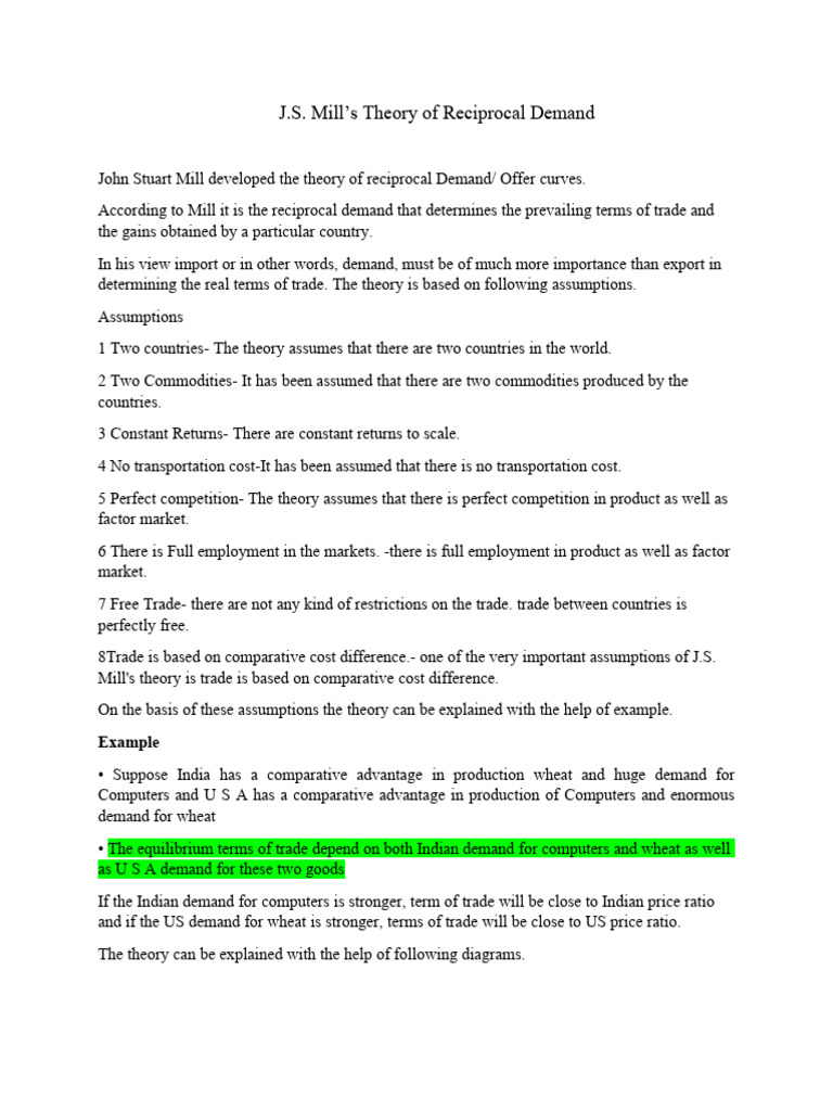 J.S.Mills Reciprocal Demand Theory | PDF | Demand | Perfect Competition