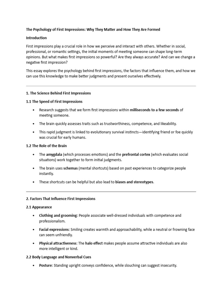 The Psychology of First Impressions | PDF | Bias | Behavioural Sciences