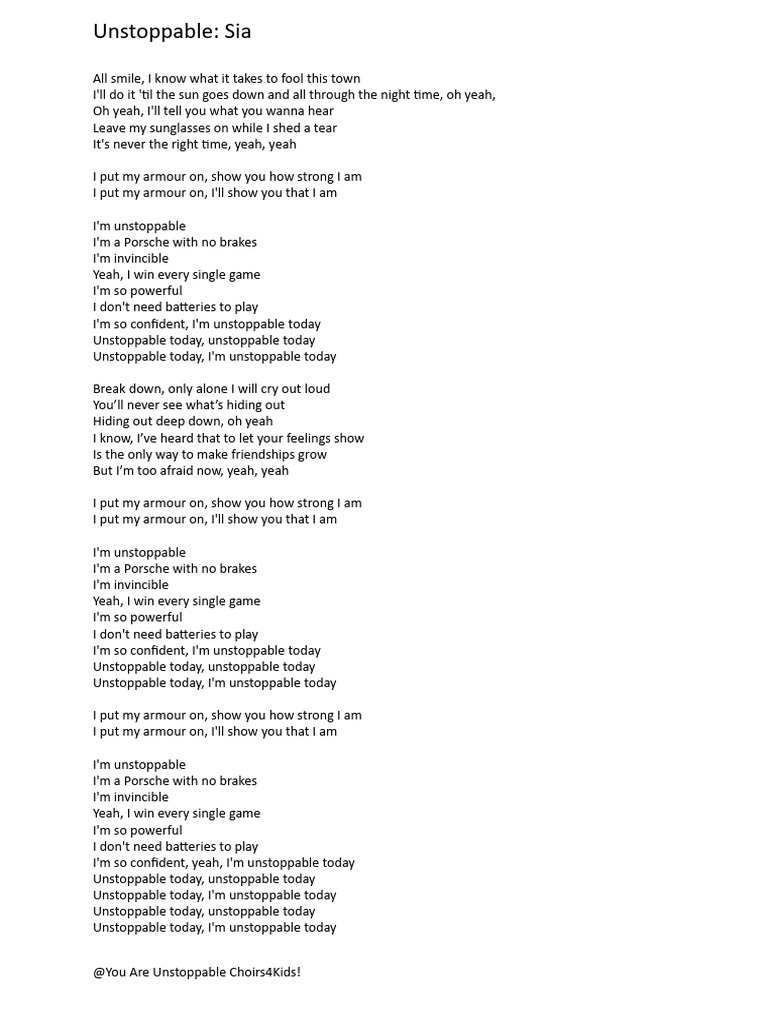 Unstoppable Lyrics Overview | PDF