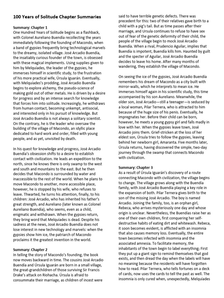 100 Years of Solitude Chapter Summaries-All | PDF