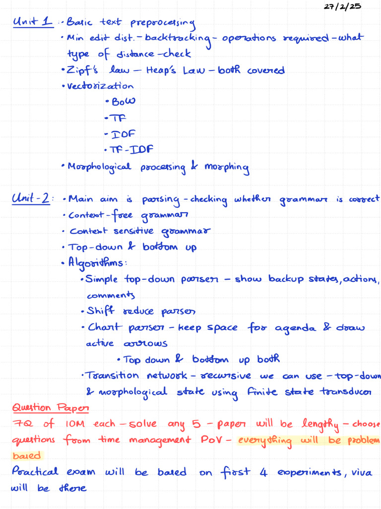 NLP Midterm Topics List - Revision | PDF