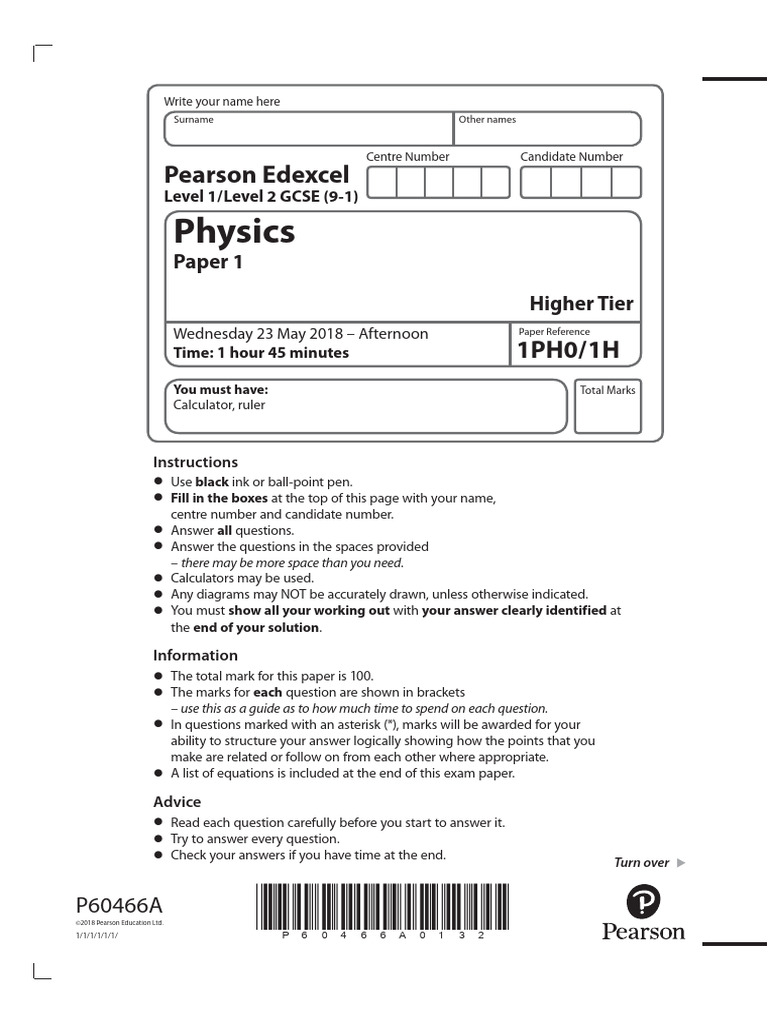 June 2018 QP - Paper 1 (H) Edexcel Physics GCSE | PDF | Physics ...