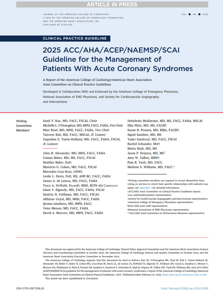 Rao Et Al 2025 2025 Acc Aha Acep Naemsp Scai Guideline For The ...