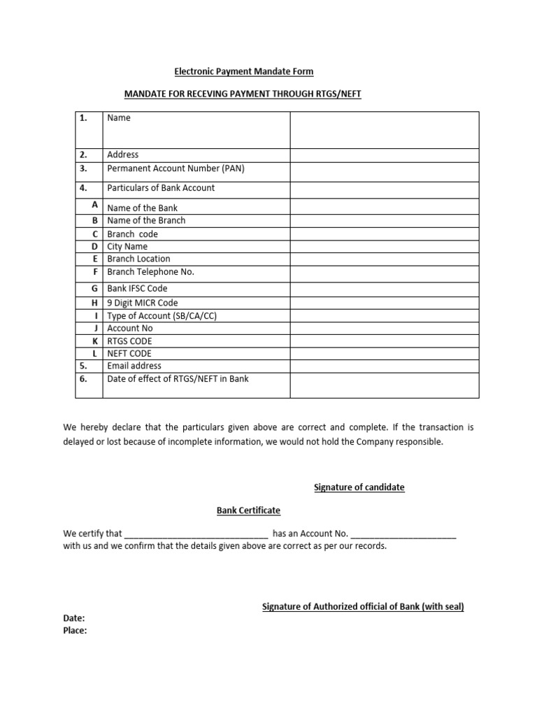 Electonic Payment Mandate Form | PDF