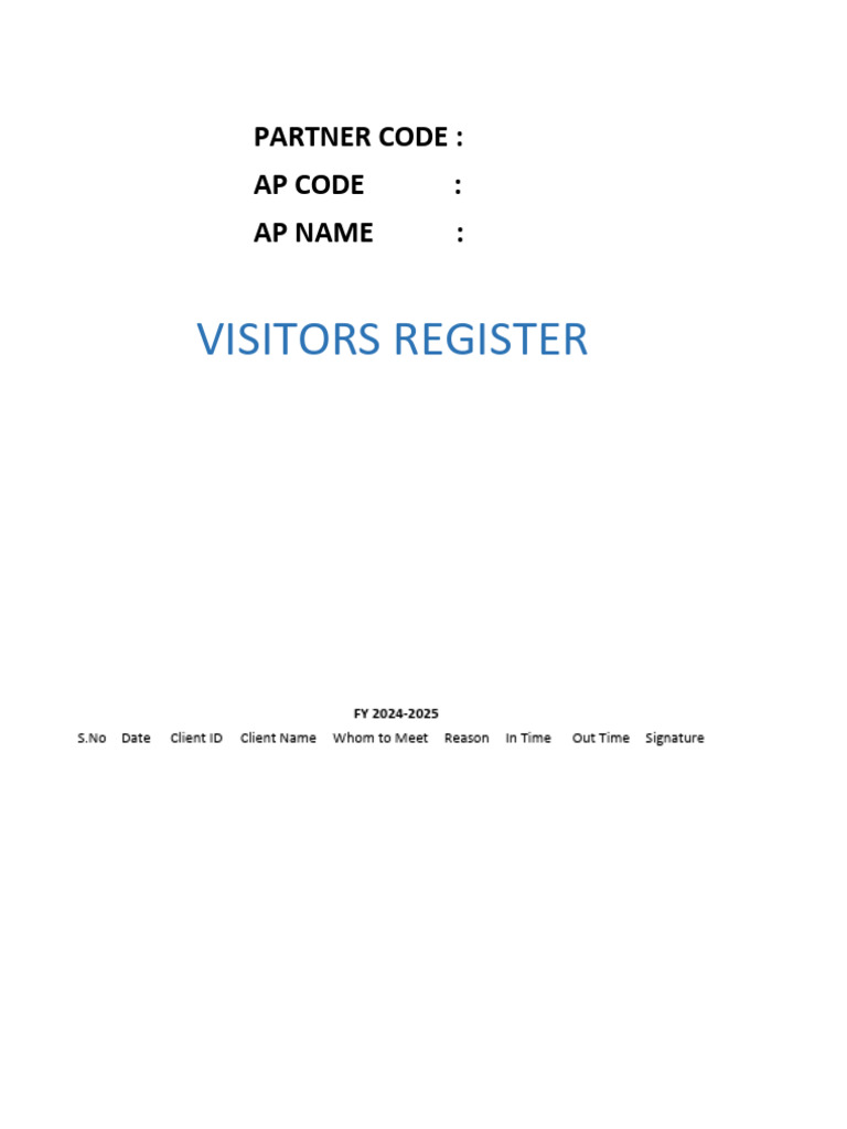 Visitor Registration FY 2024-2025 | PDF