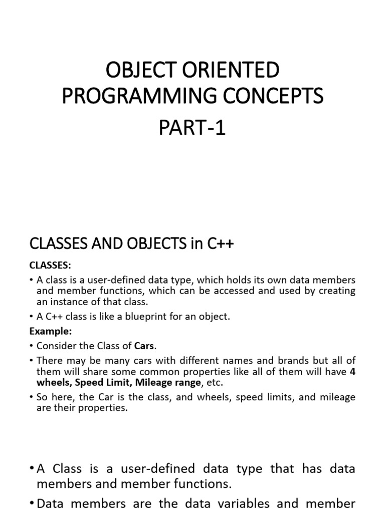Unit 1 Oops Concepts Part 1 Pdf Class Computer Programming Inheritance Object Oriented
