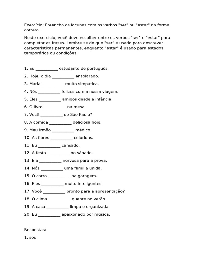 Exercício de Verbos "Ser" e "Estar" | PDF