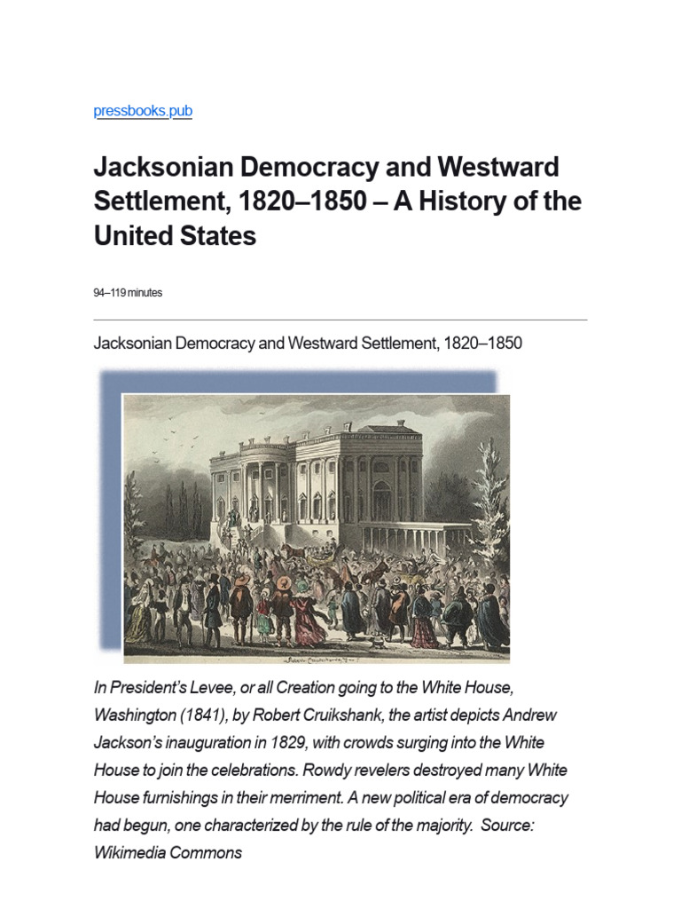 Chapter 5 - Jacksonian Democracy and Westward Settlement, 1820-1850 - A ...