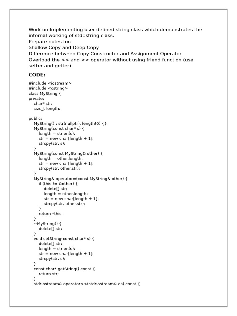 C++ String Class Implementation | PDF