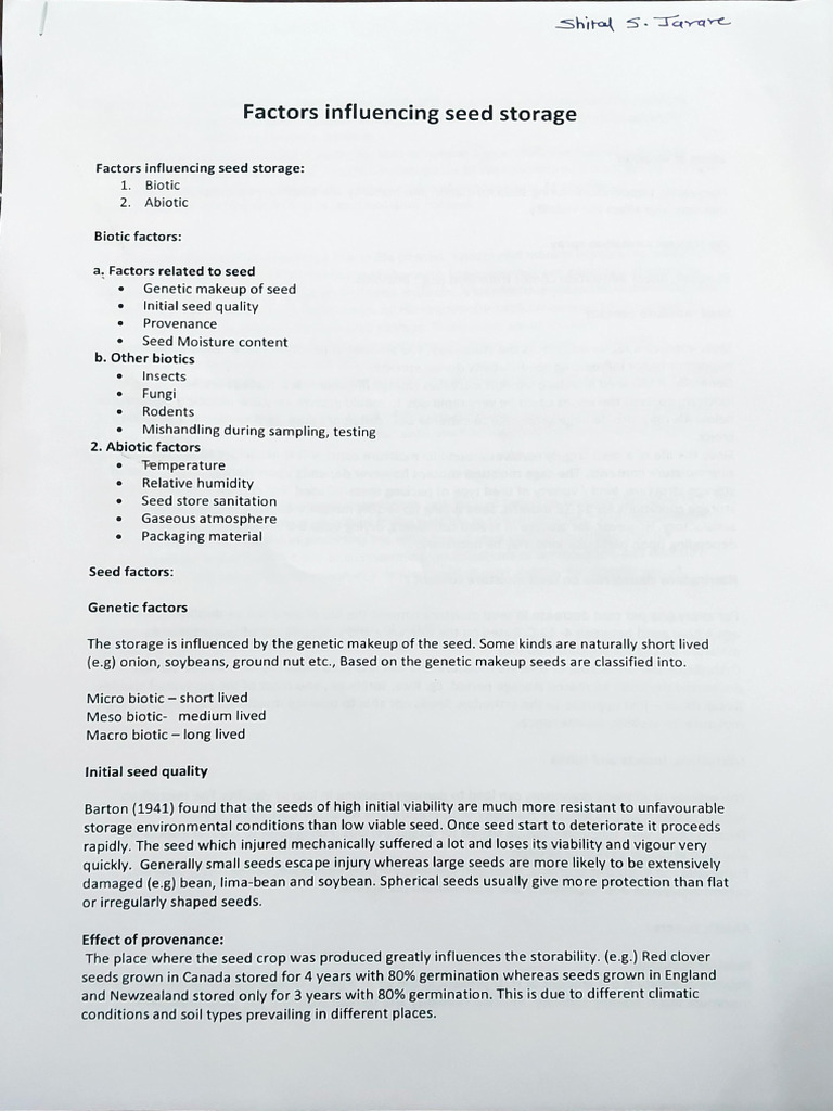 Factors Influencing Seed Storage | PDF