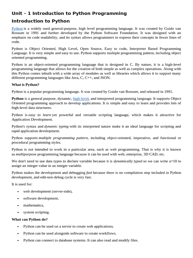 Unit 1 | PDF | Python (Programming Language) | Computer Programming