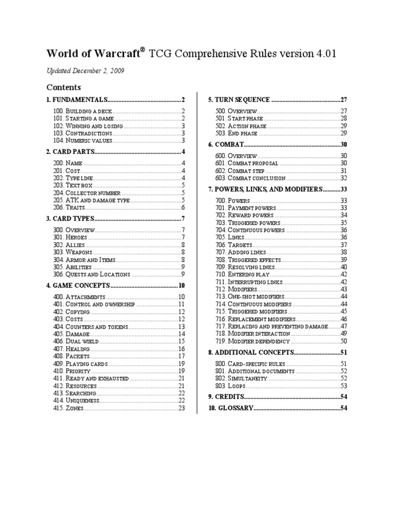 WoWTCG Comprehensive Rules | PDF | Playing Cards | Shield