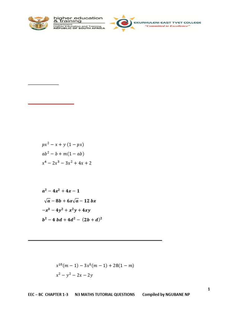 N3 Maths Tutorial Questions | PDF | Length | Factorization
