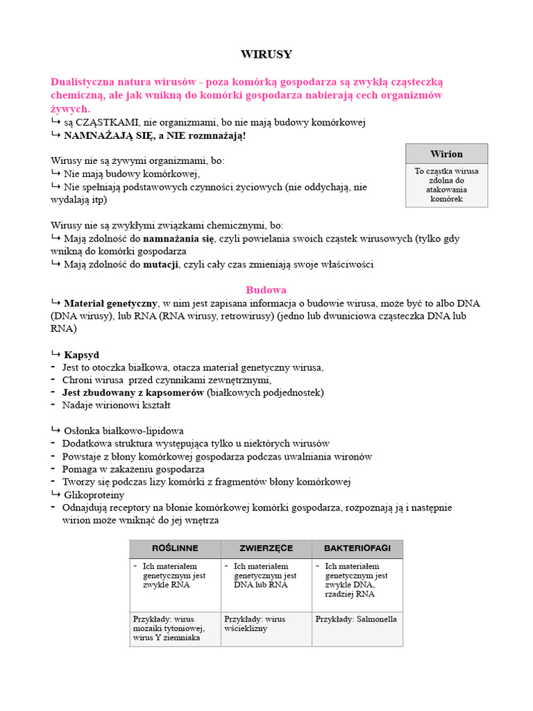 Wirusy, Klasyfikacja Organizmów, Bakterie | PDF