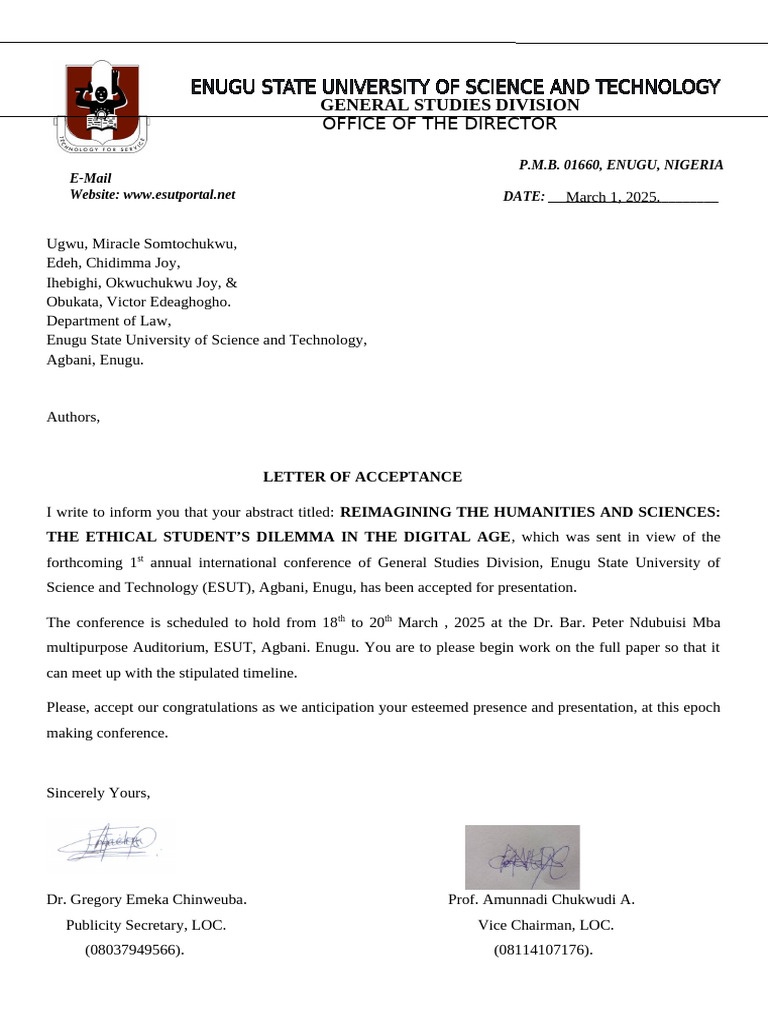 Letter of Abstract Acceptance | PDF