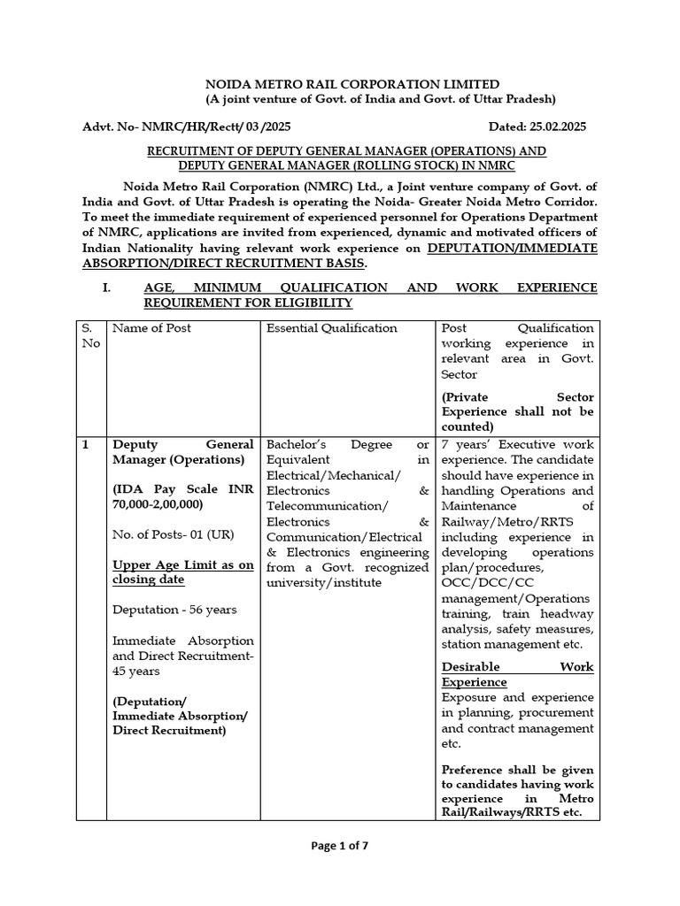 Advt DGM Ops and DGM Rs 25.02.2025 | PDF