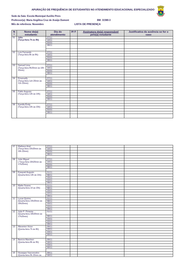 Formulário Frequência Estudantes Atendidos Nas Salas de AEE - 2022 ...