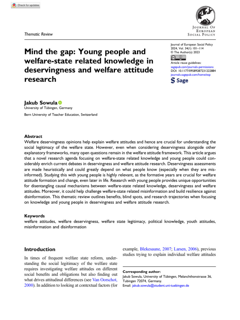 Mind The Gap Young People and Welfare State | PDF | Knowledge ...