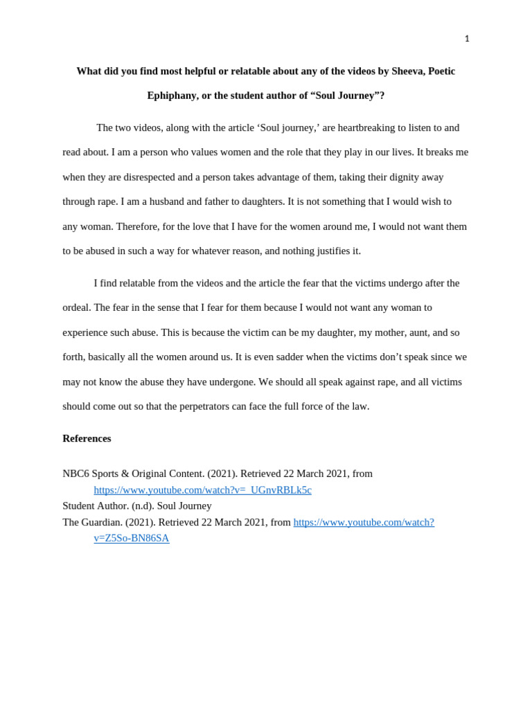 Discussion women studies; relatable experience | PDF