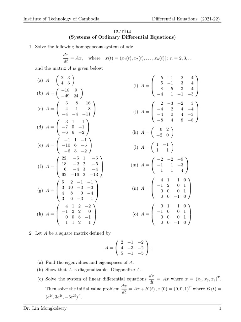 Dif-TD3(2021-22) (1) | PDF | Eigenvalues And Eigenvectors | Differential Equations