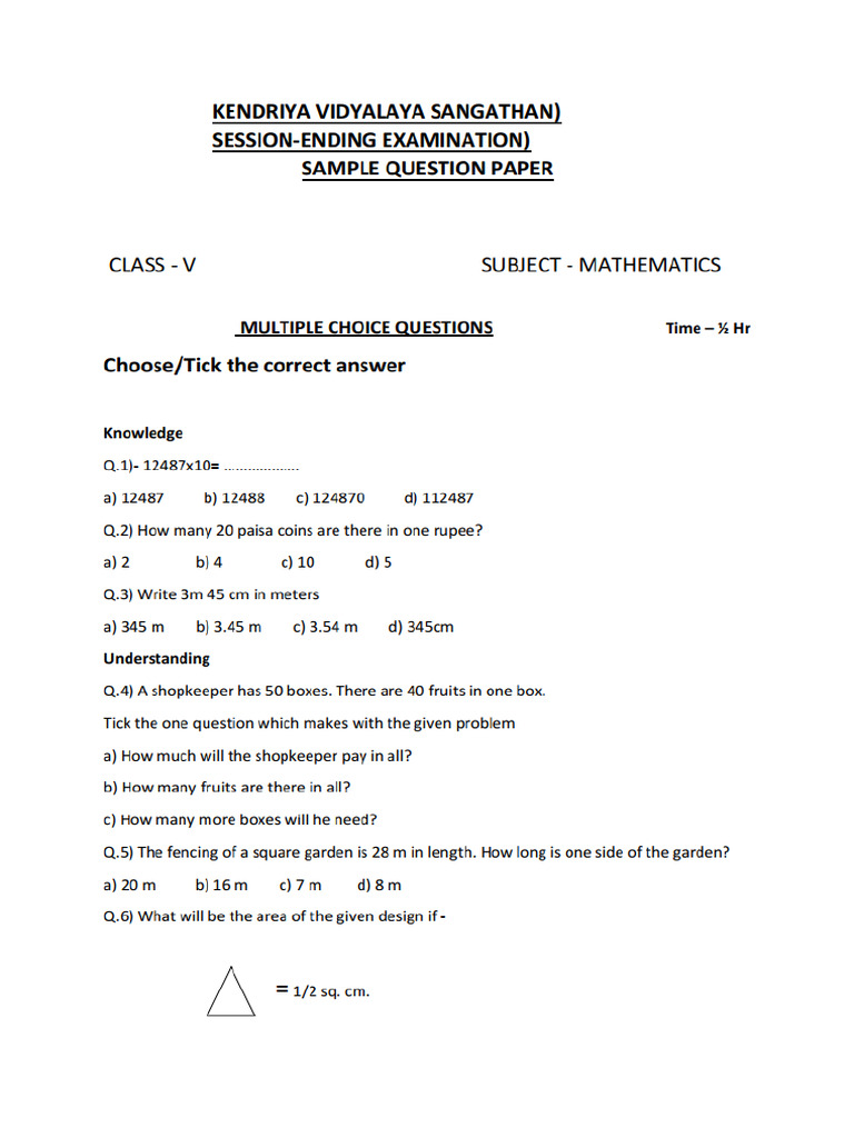 Class-V, Maths Sample Paper-1 | PDF