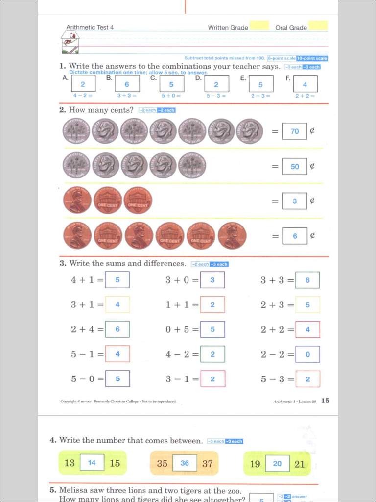 Arithmetic 1 Tests and Speed Drills Teacher Key 2nd Edition Abeka ...