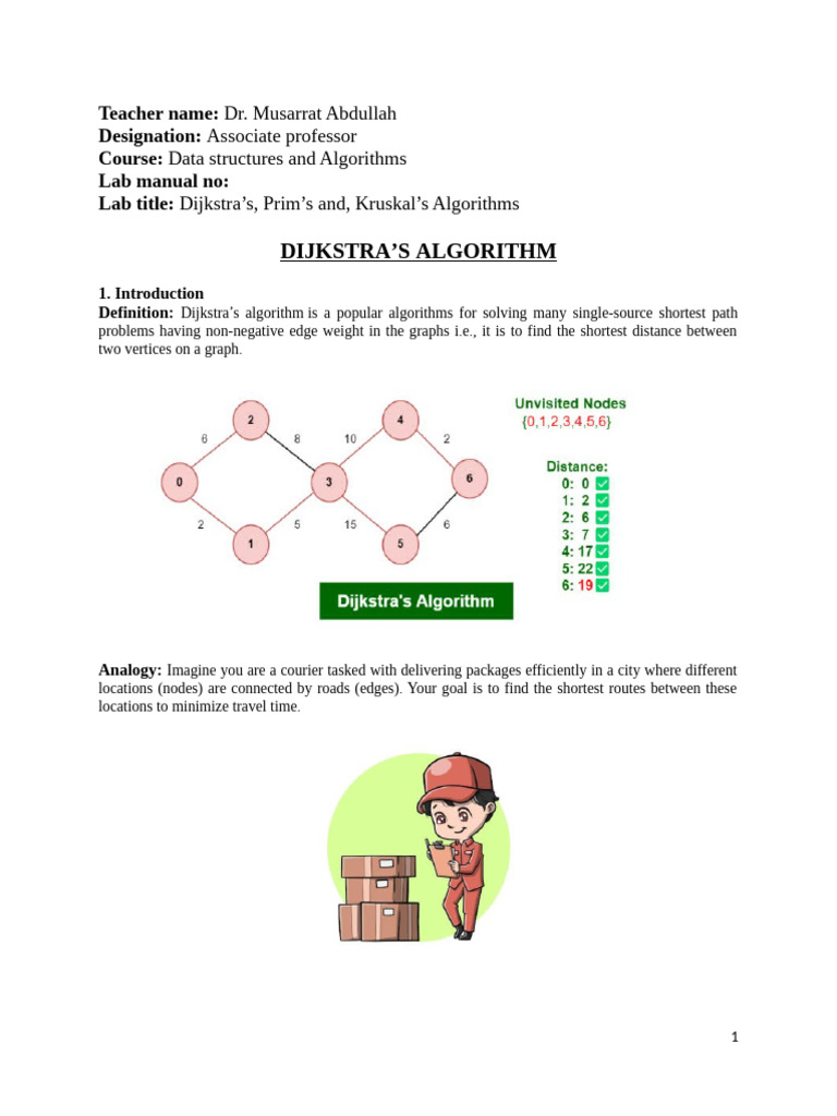 Dijkstra's, Prim's And, Kruskal's Algorithms Manual | PDF | Graph Theory | Theoretical Computer ...