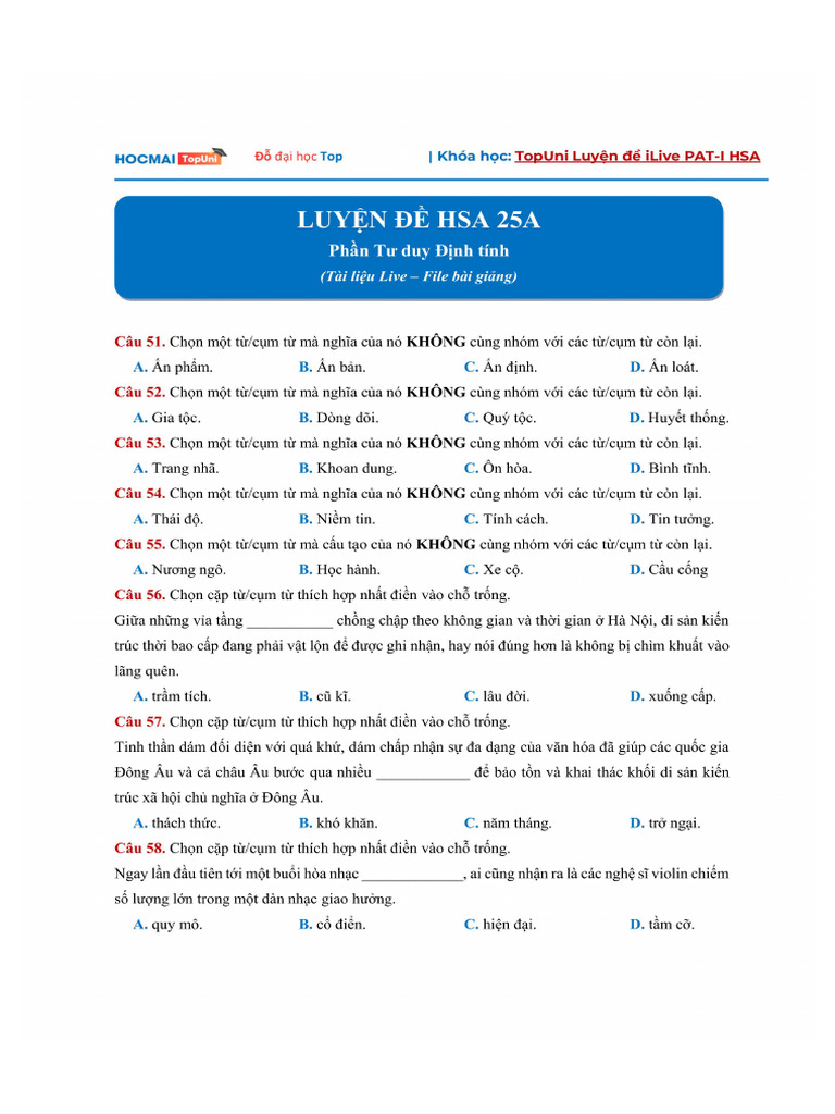 Luyen de HSA25A - Phan Tu Duy Dinh Tinh | PDF