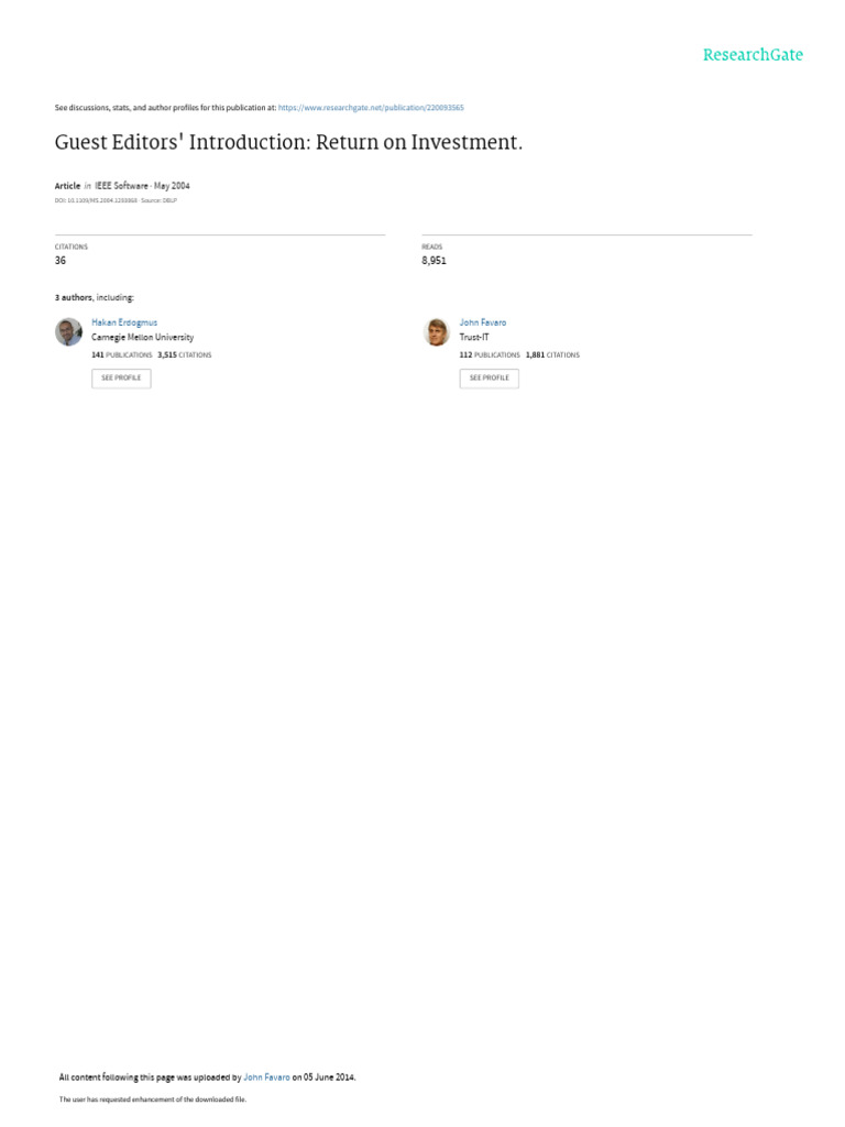 Guest Editors Introduction Return on Investment | PDF | Valuation (Finance) | Cost–Benefit Analysis