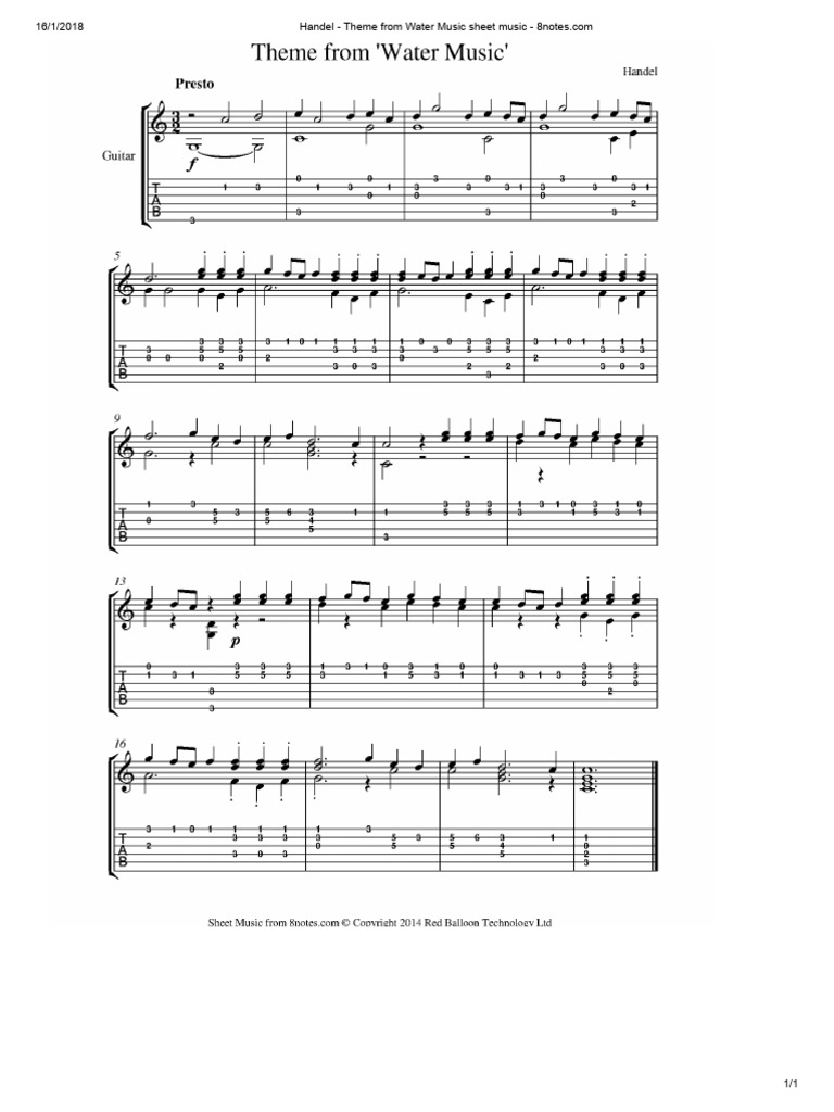 Handel - Theme From Water Music Sheet Music - 8notes | PDF