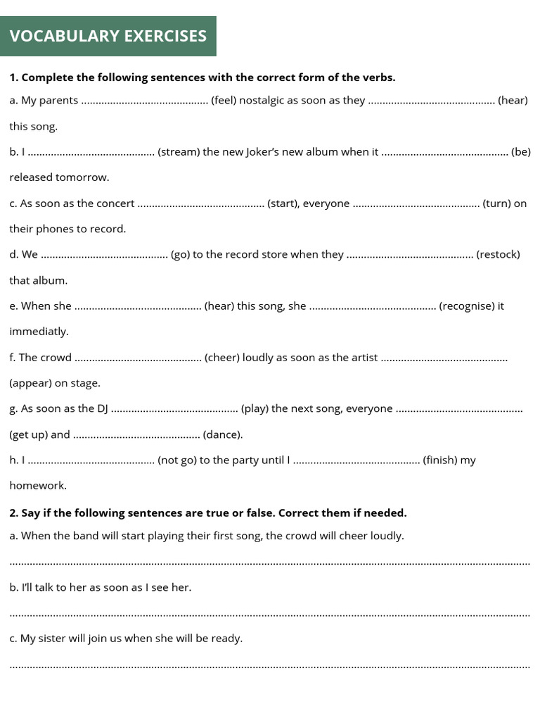 2nd U2 Vocabulary Exercises - Modifiée | PDF