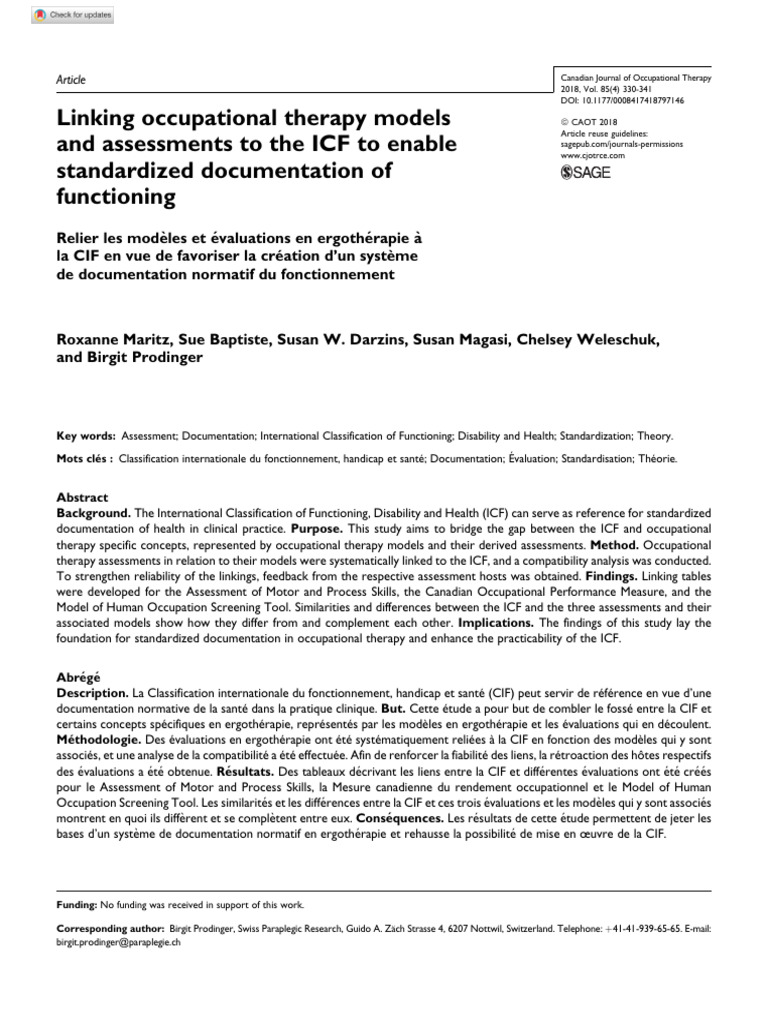 Linking OT and ICF Assessments | PDF | Occupational Therapy | Disability