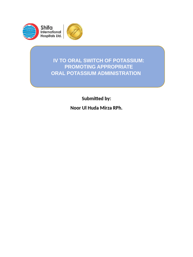 IV to Oral Potassium Transition Protocol | PDF | Potassium | Chemistry