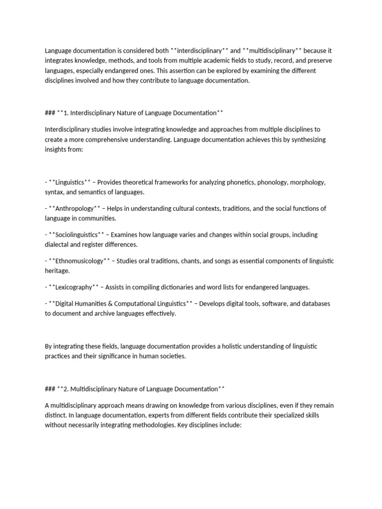 Interdisciplinary Language Documentation | PDF | Linguistics | Interdisciplinarity