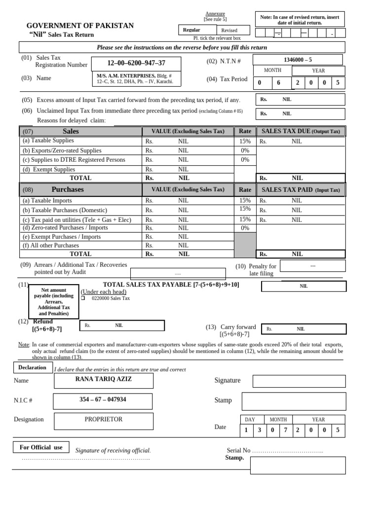 Nil Sales Tax Return Form | PDF | Taxes | Sales Taxes In The United States