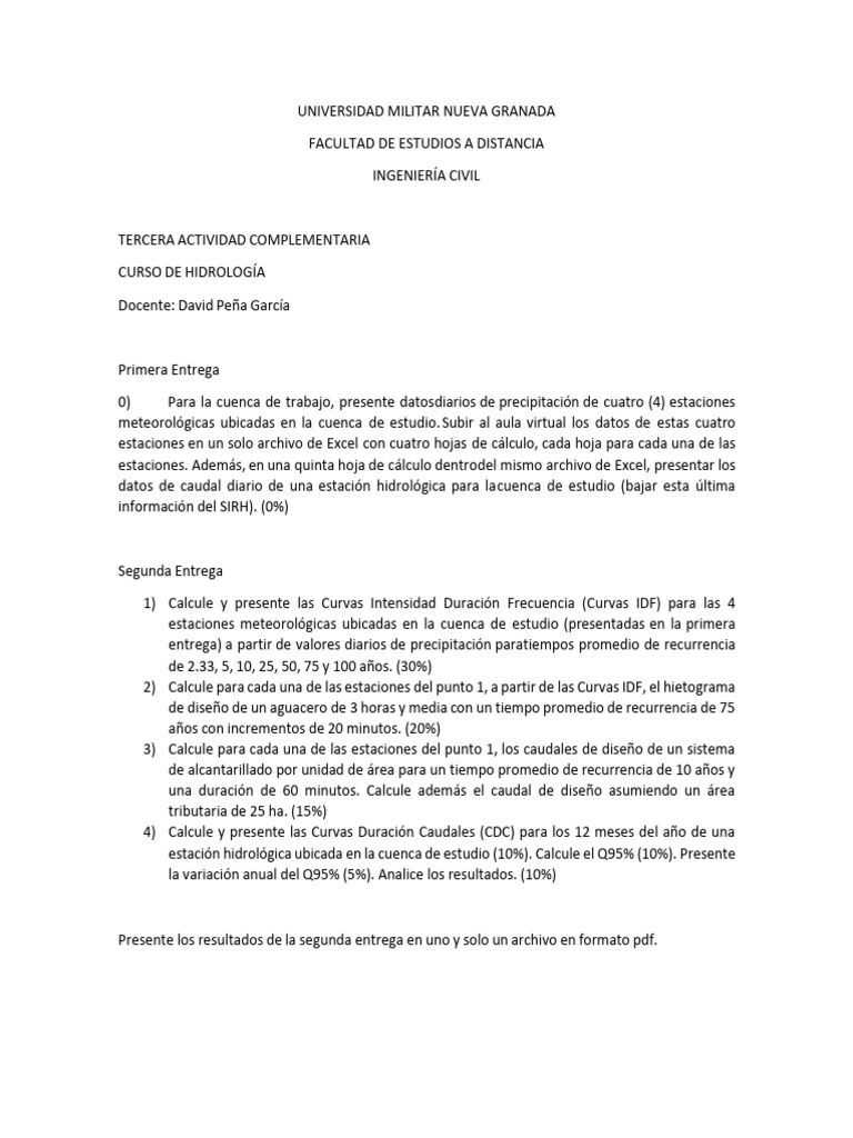 Actividad Complementaria 3 Hidrología 2024 - 2 | PDF