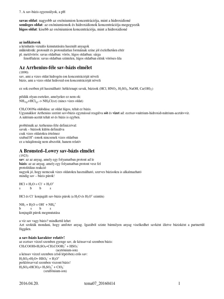 A Sav-Bázis Egyensúlyok, A PH - Tema07 - 20160414 | PDF