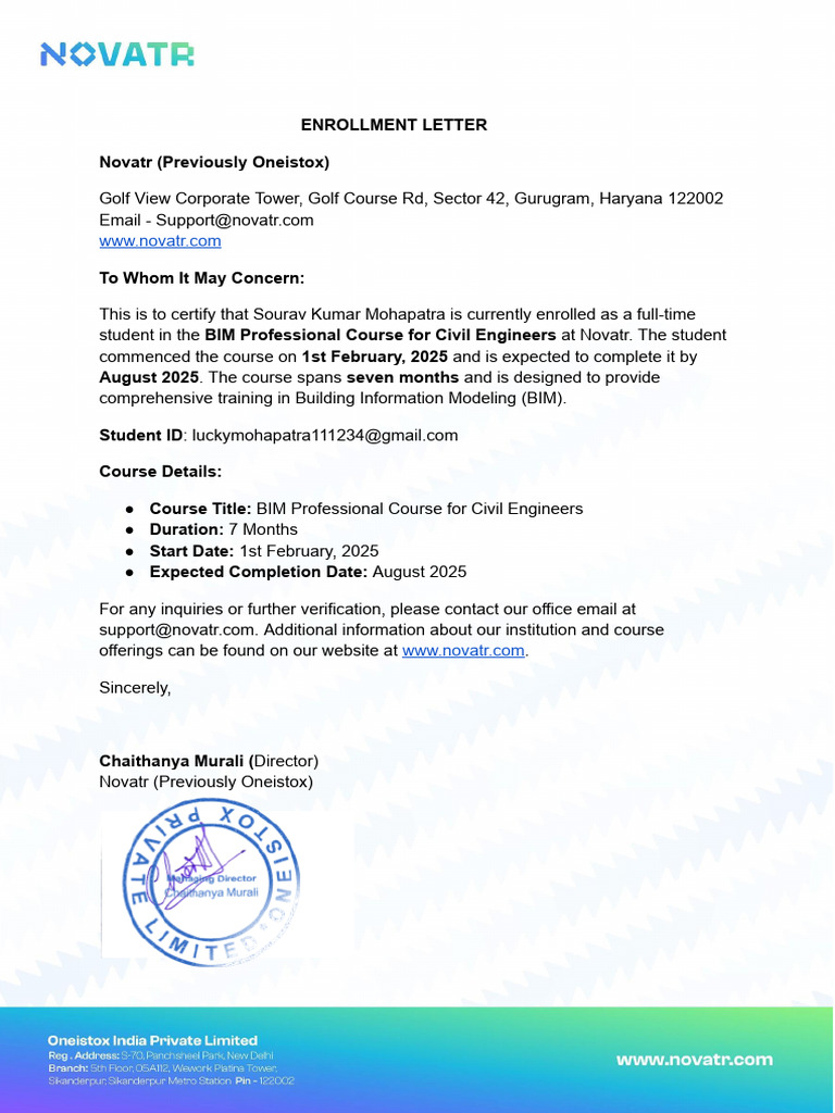 Civil New Enrolment Letter | PDF