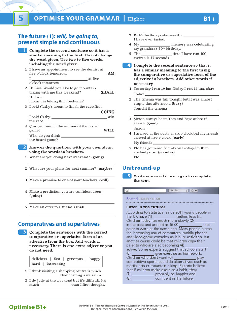 OPT B1plus U05 Grammar Higher | PDF